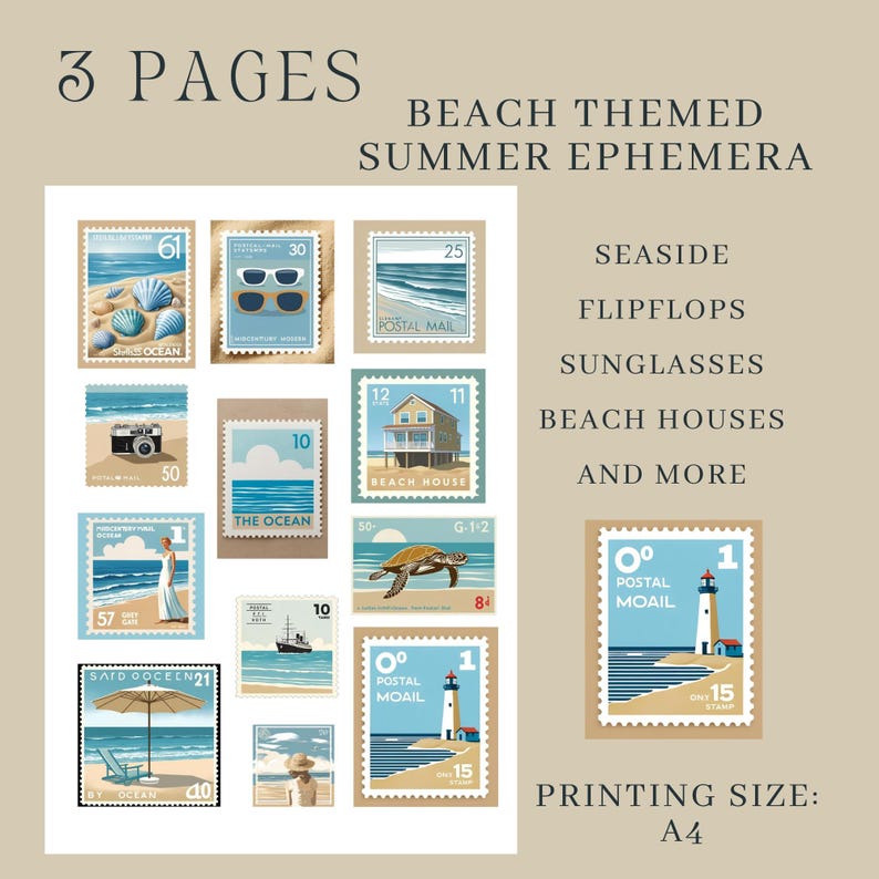 Summer Faux Postage Stamps Bundle: Retro Summer Printable Ephemera - Etsy