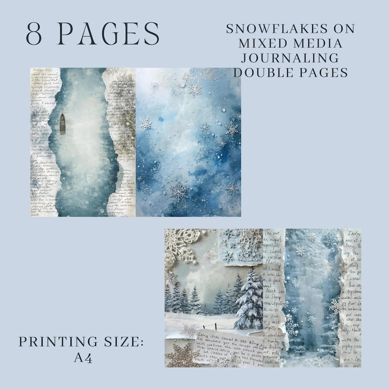 Snowflake Mixed Media Junk Journal Double Pages for Scrapbook, Art ...