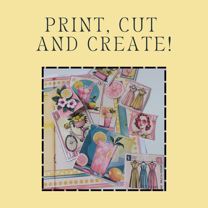 Pink Lemonade Printable Faux Stamps, Junk Journal Kit, Digital Ephemera ...