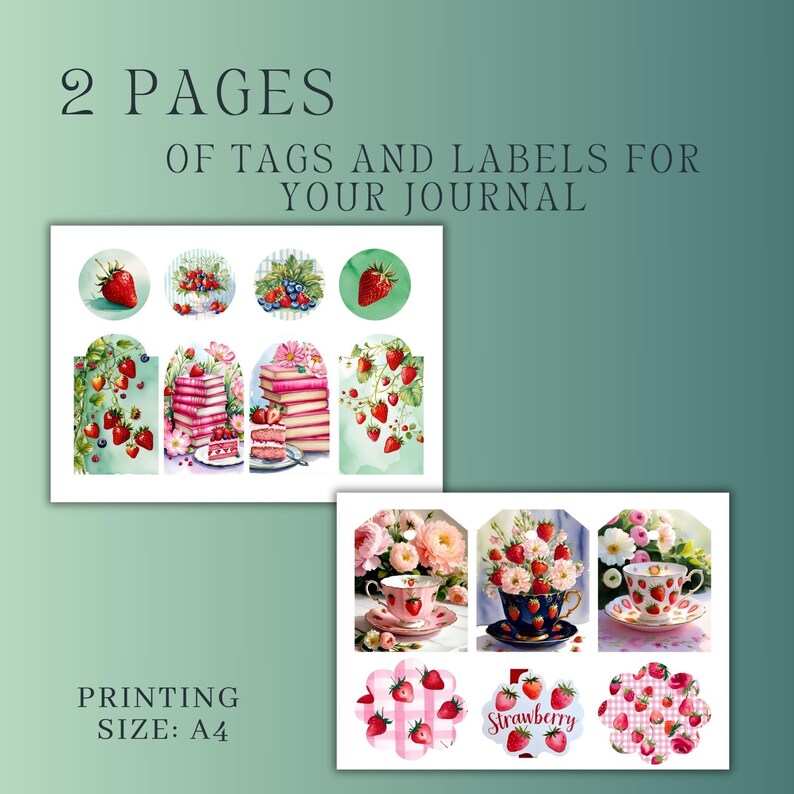 Strawberry Themed Ephemera Printable Tags, Labels, Journaling Cards for ...