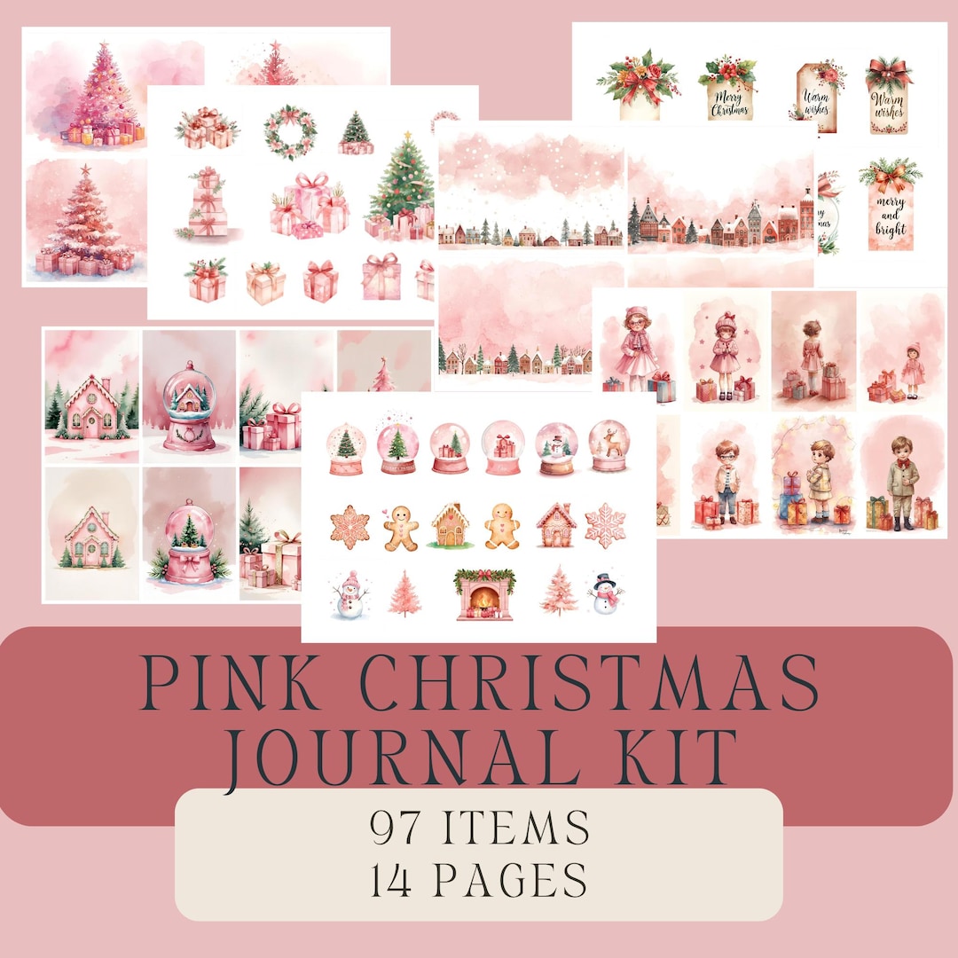 Pink Christmas Junk Journal Ephemera Kit for Scrapbook, Junk Journal ...