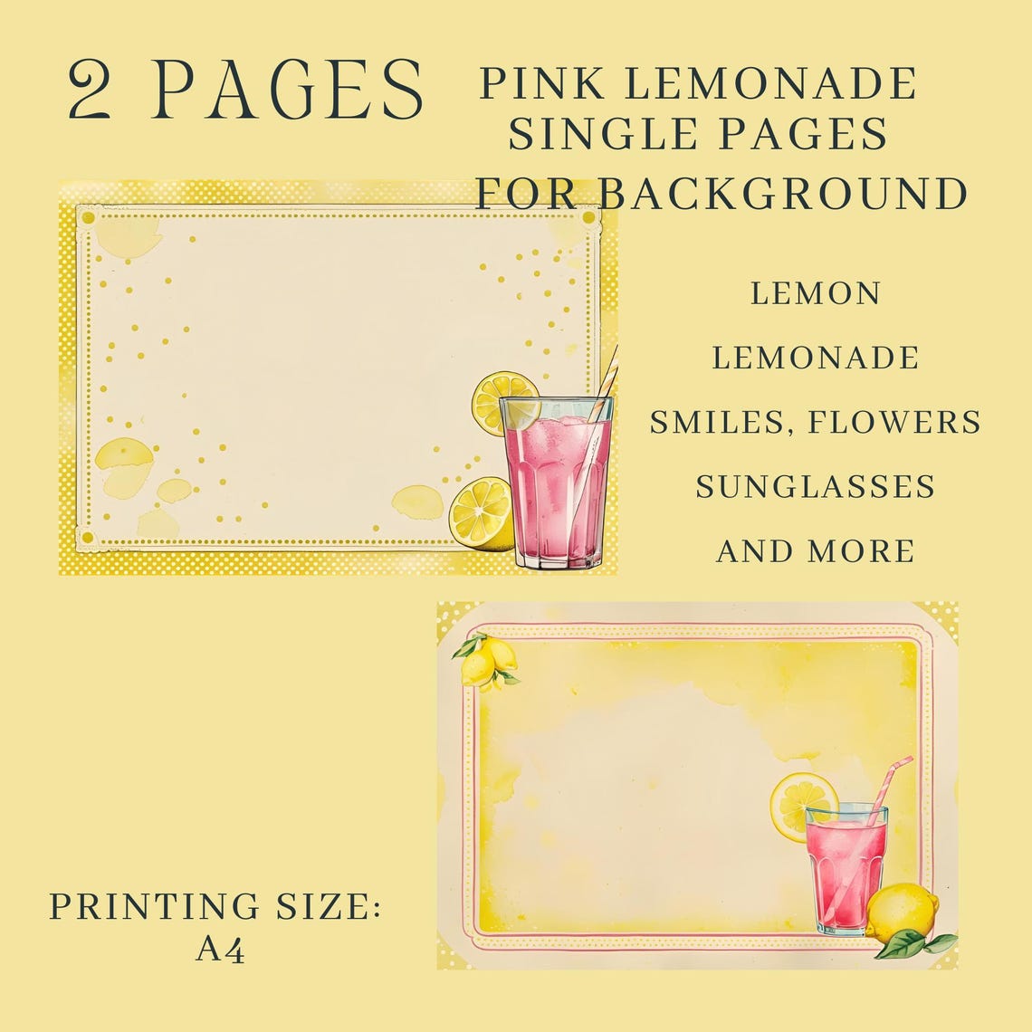Pink Lemonade Printable Junk Journal Pages, Collage Sheet Backgrounds ...