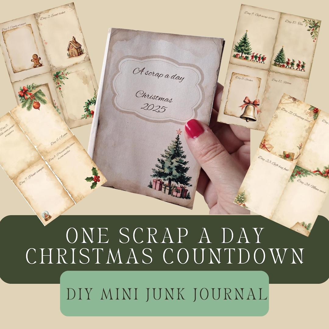 One Scrap a Day Christmas Countdown No-sew Mini Junk Journal, Festive ...