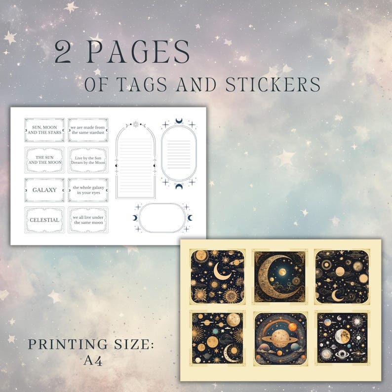 Vintage Galaxy Ephemera Printable A4 Format, Sticker Images ...