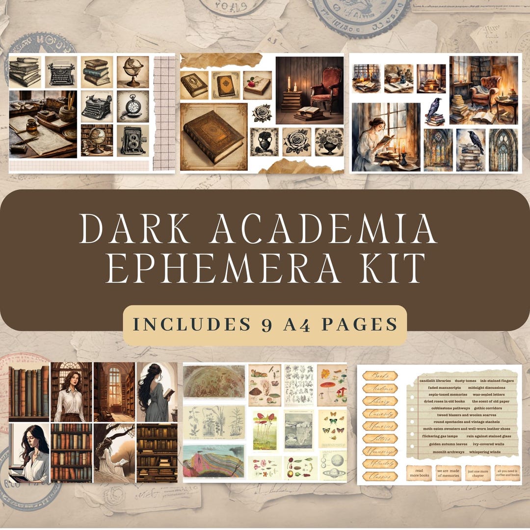 Dark Academia Ephemera Kit, Printable Journaling Papers for Scrapbook ...