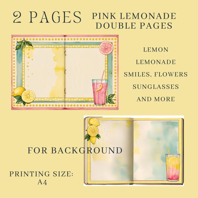 Pink Lemonade Printable Junk Journal Pages, Collage Sheet Backgrounds ...