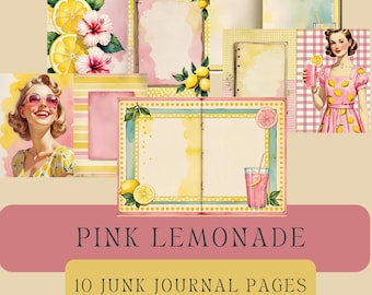 Pink Lemonade Printable Junk Journal Pages, Collage Sheet Backgrounds ...