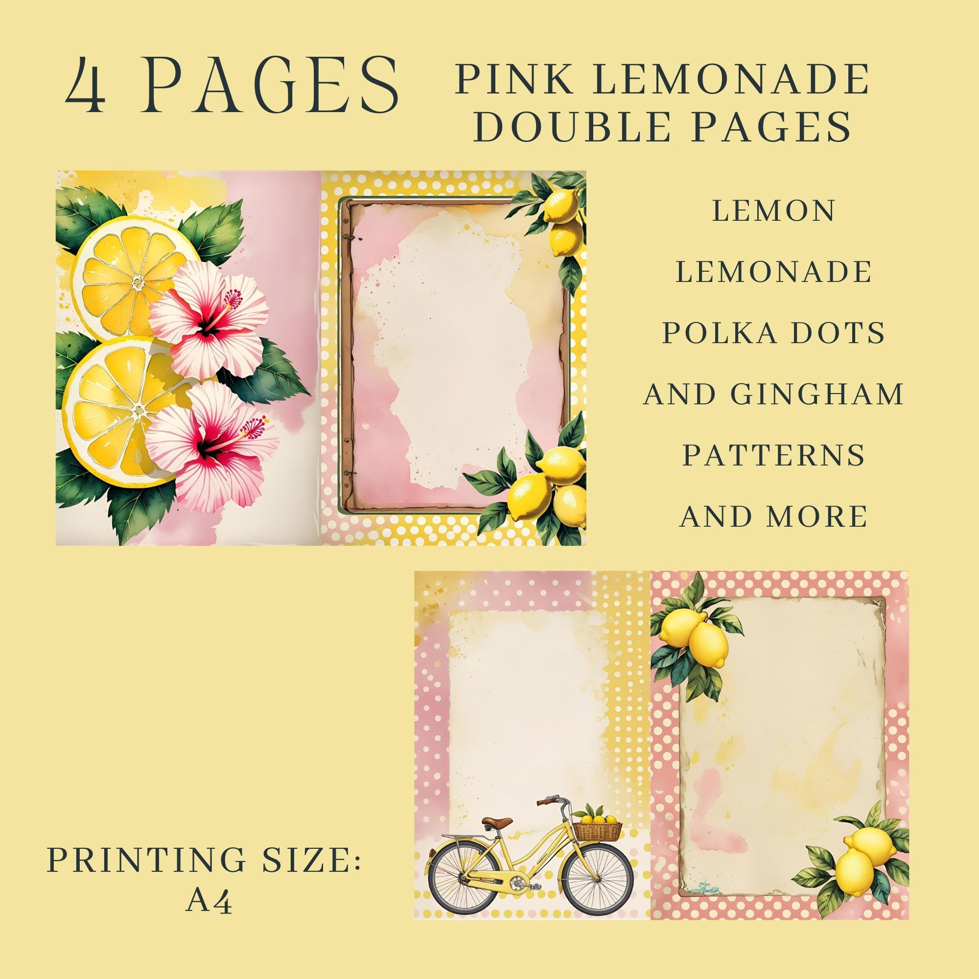 Pink Lemonade Printable Junk Journal Pages, Collage Sheet Backgrounds ...