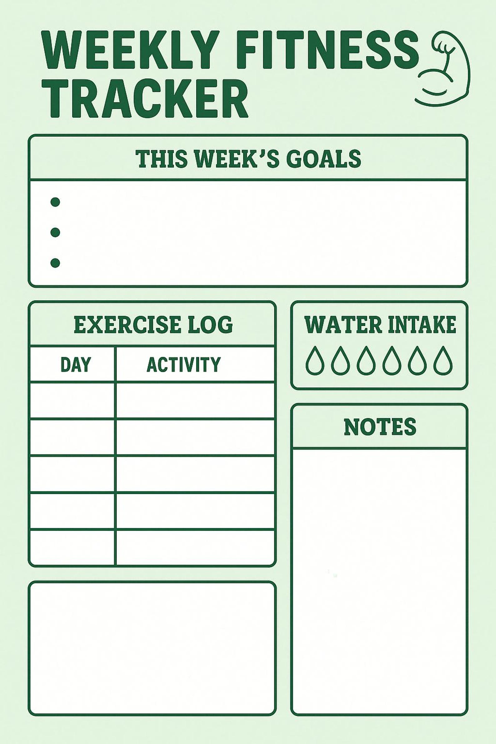 Weekly Fitness Tracker Printable | Exercise & Goal Log | Water Intake ...
