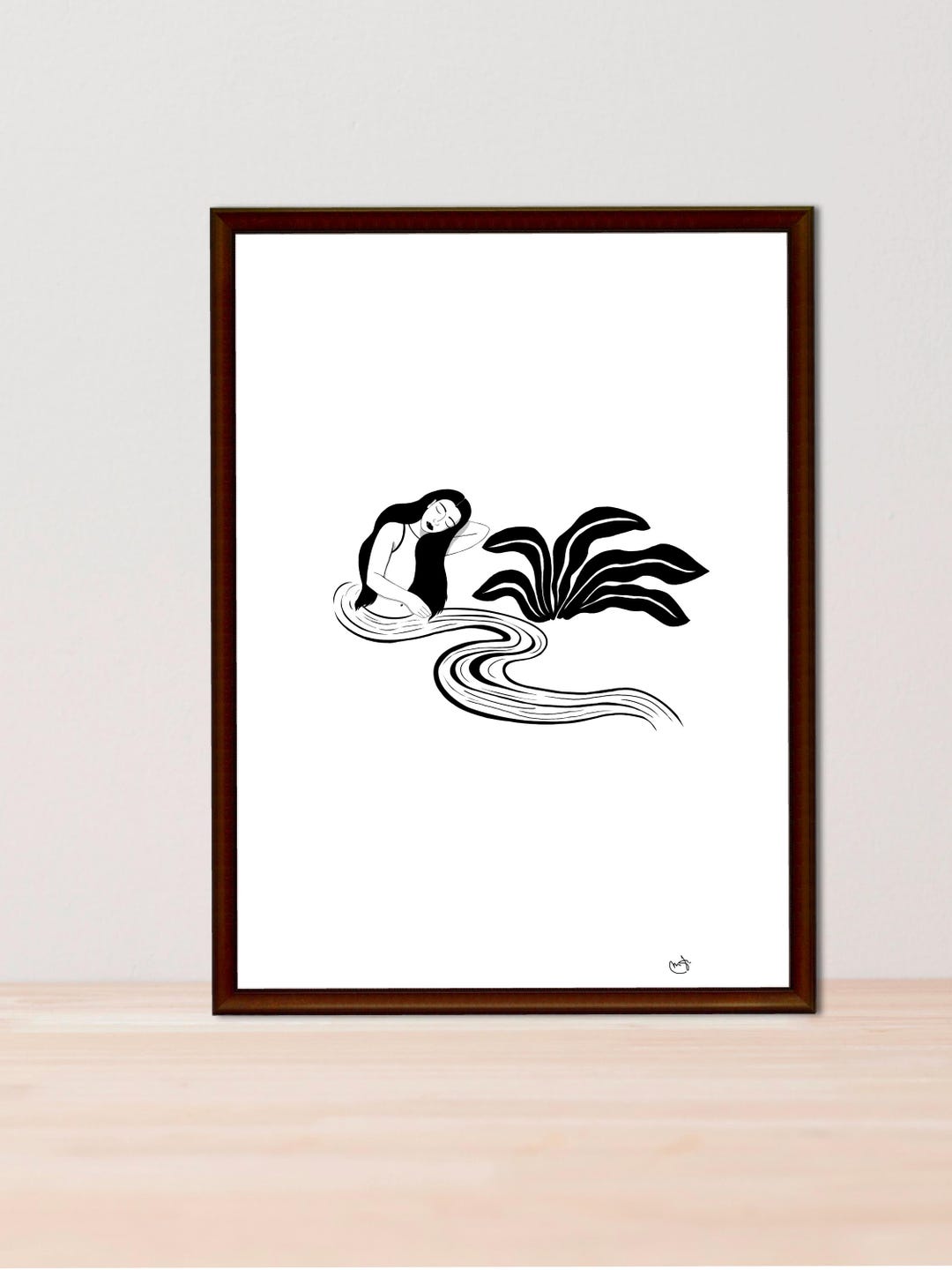 Woman and the River, Minimalist Nature-inspired Line Art | Hand-drawn ...