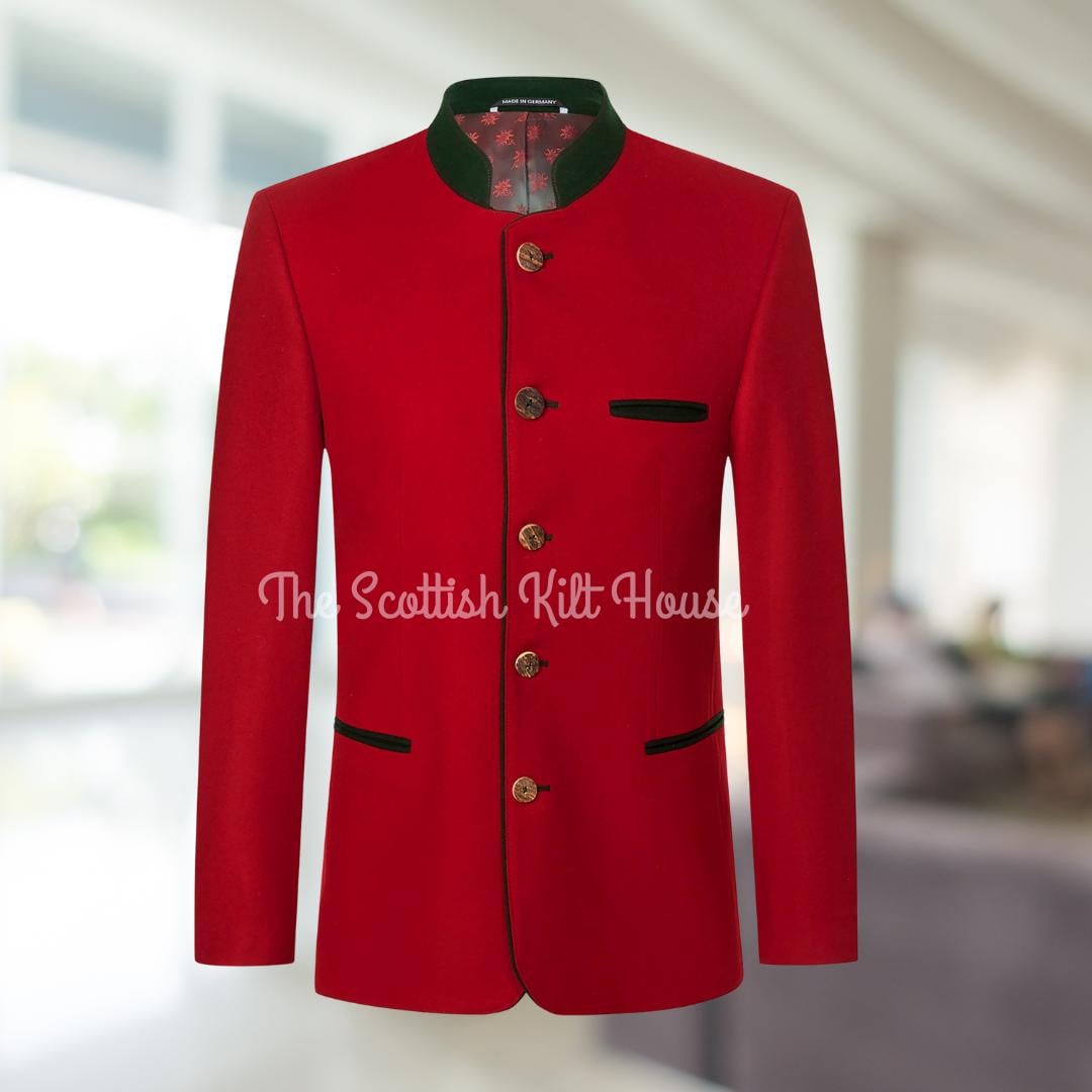 Men's Red Trachten Janker Jacket: Bavarian Oktoberfest Blazer With Stag ...