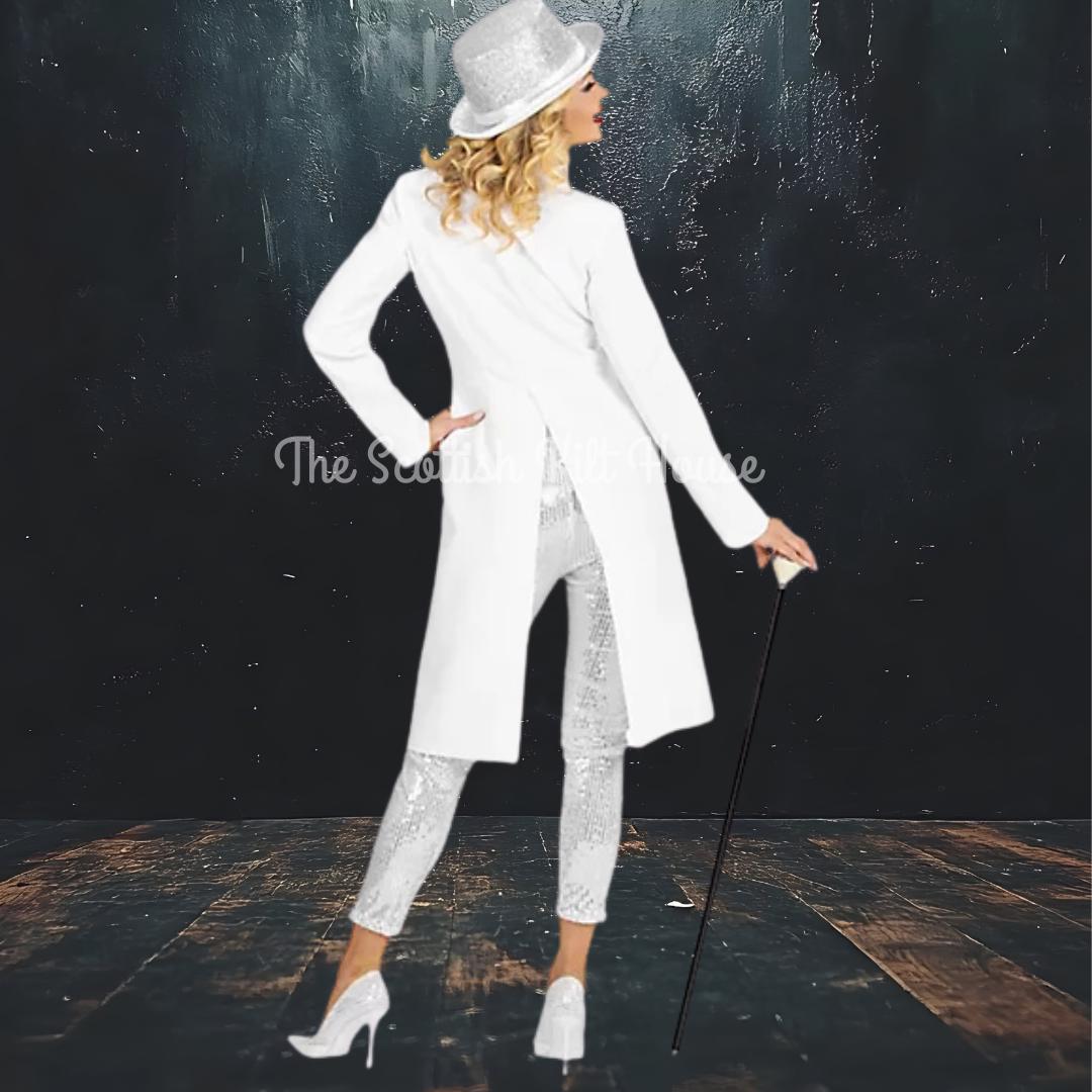 White Showgirl Tailcoat: Burlesque Ringmaster Costume, Stage ...