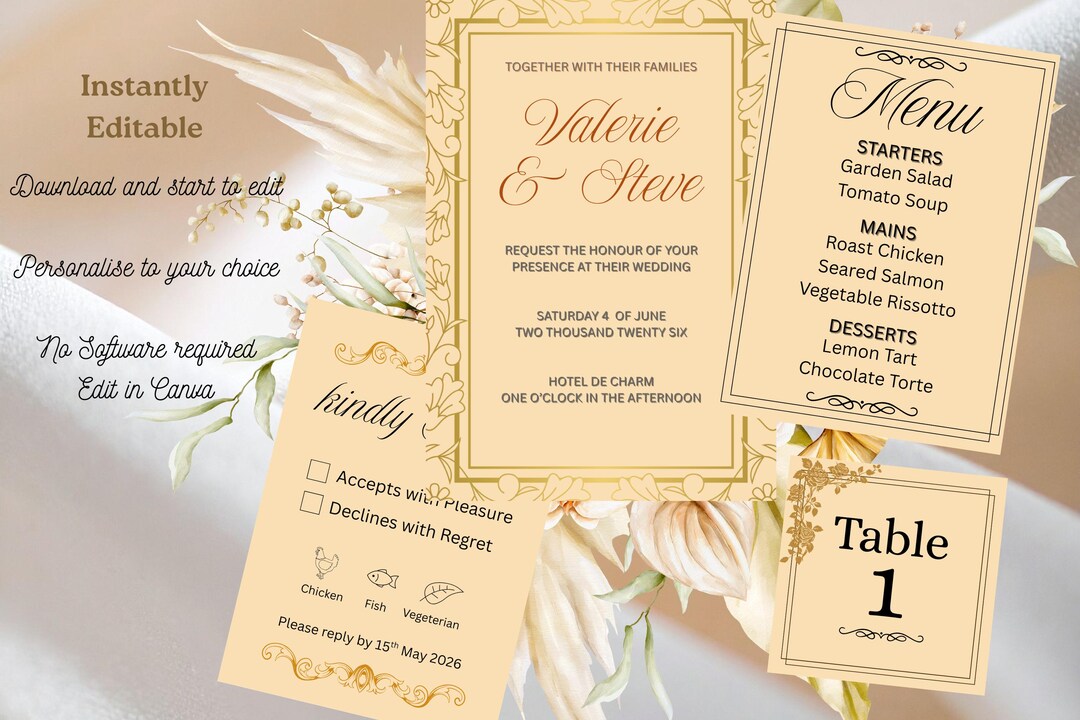 French Country Wedding Invitation Suite: Romantic Châteaucore Templates ...