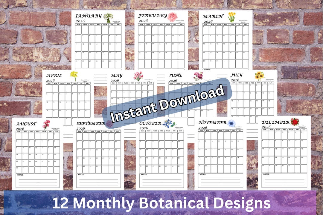 2026 Botanical Calendar: Monthly Planner (digital Download) - Etsy