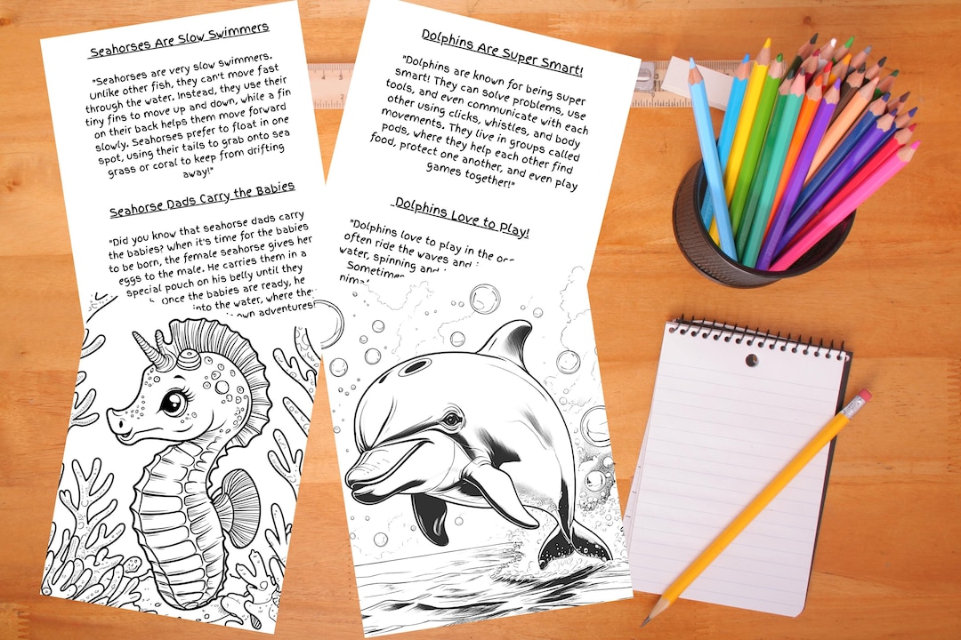 Ocean Mammals Coloring Book: Sea Life Facts, 36 Pages (PDF Download) - Etsy