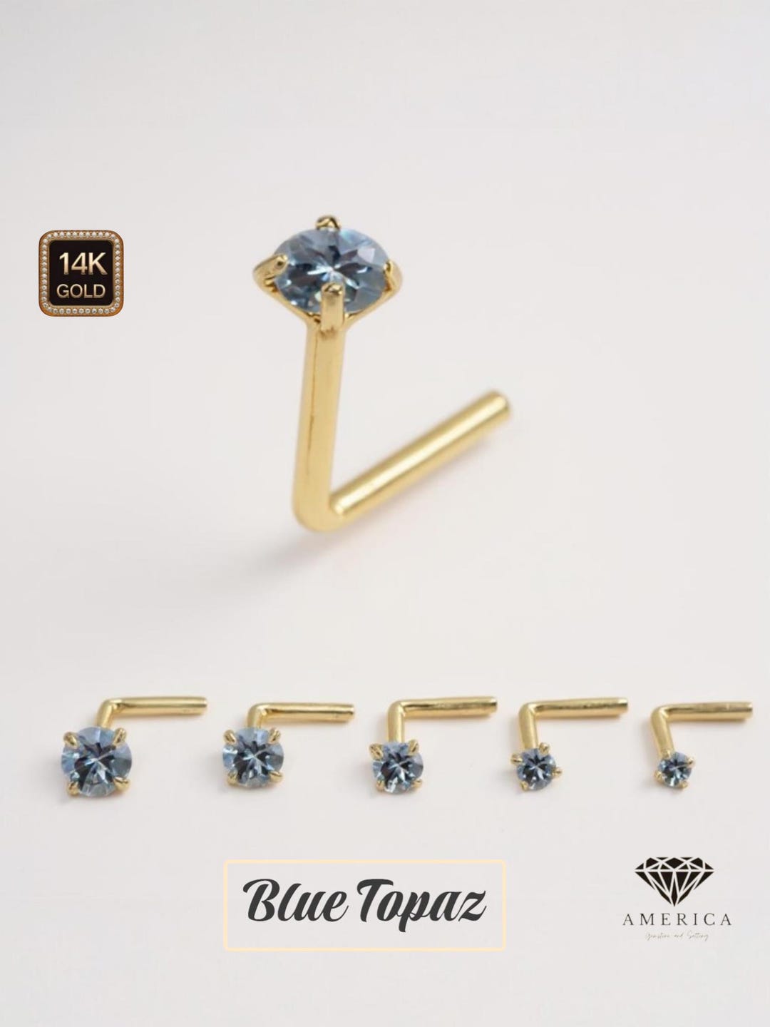 Natural Swiss Topaz 14K Gold Nose Stud 20 GA Piercing , Real Gold 14K ...