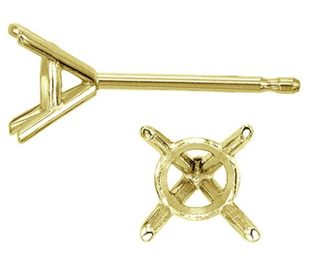 14K & 18K Real Gold Mounting 4 Prong Martini Round Basket Earring ...