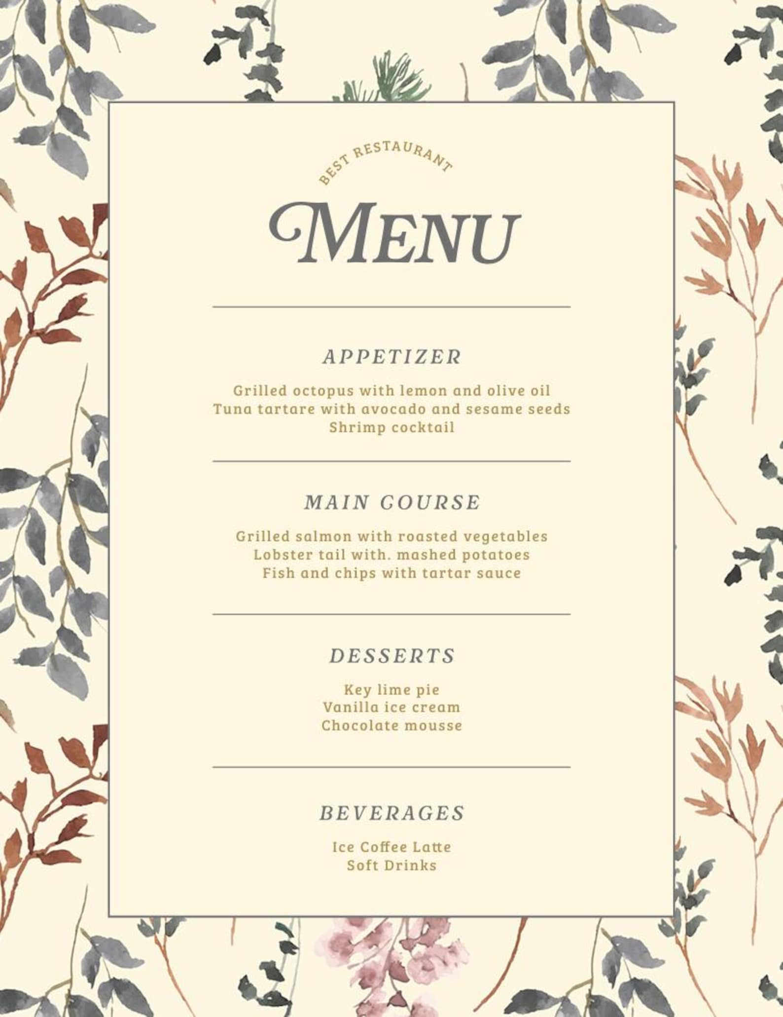 Elegant Menu Templates - Etsy