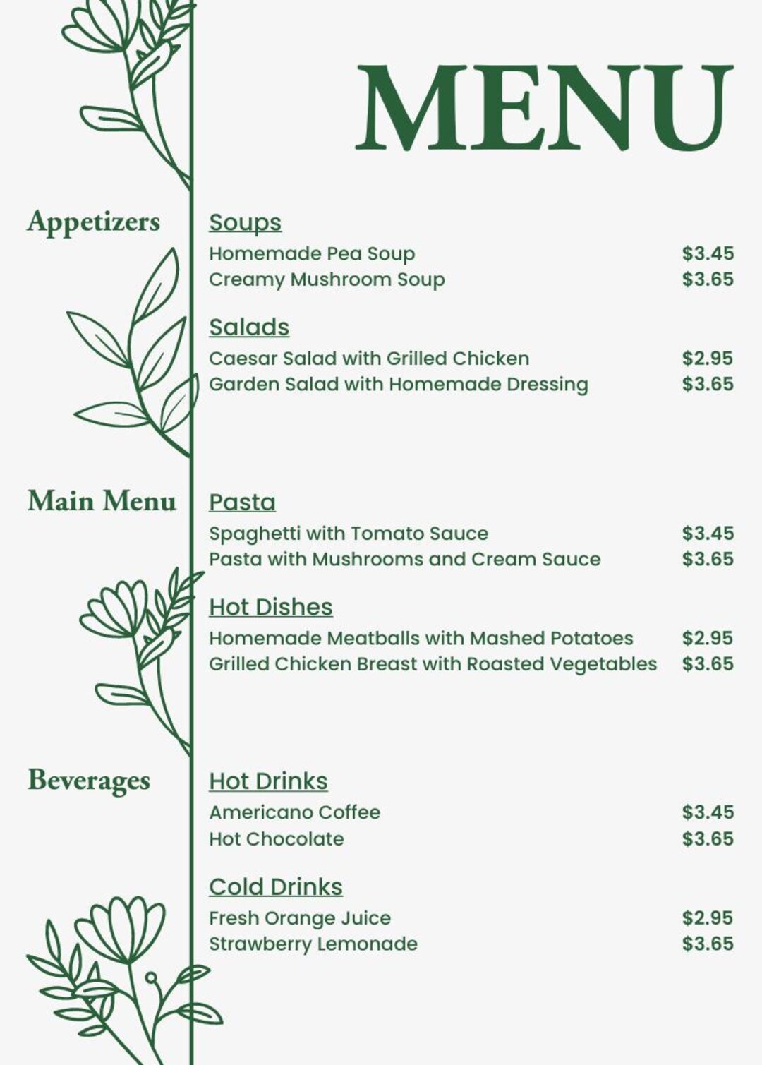 Elegant Menu Templates - Etsy
