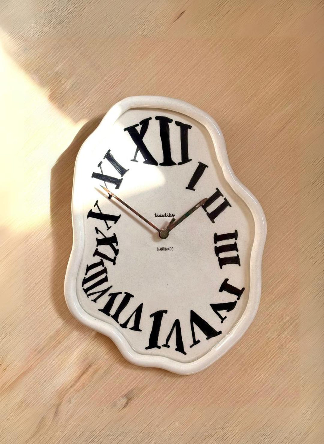 Handmade Ceramic Wall Clock - Wavy Roman Numerals Pottery Clock, Unique ...