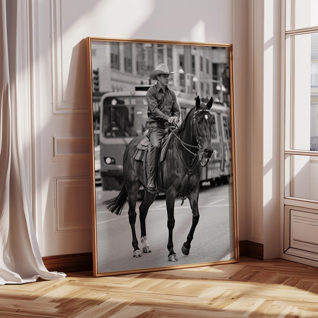 Vintage NYC Cowboy Subway Poster - Black & White Western Wall Art ...