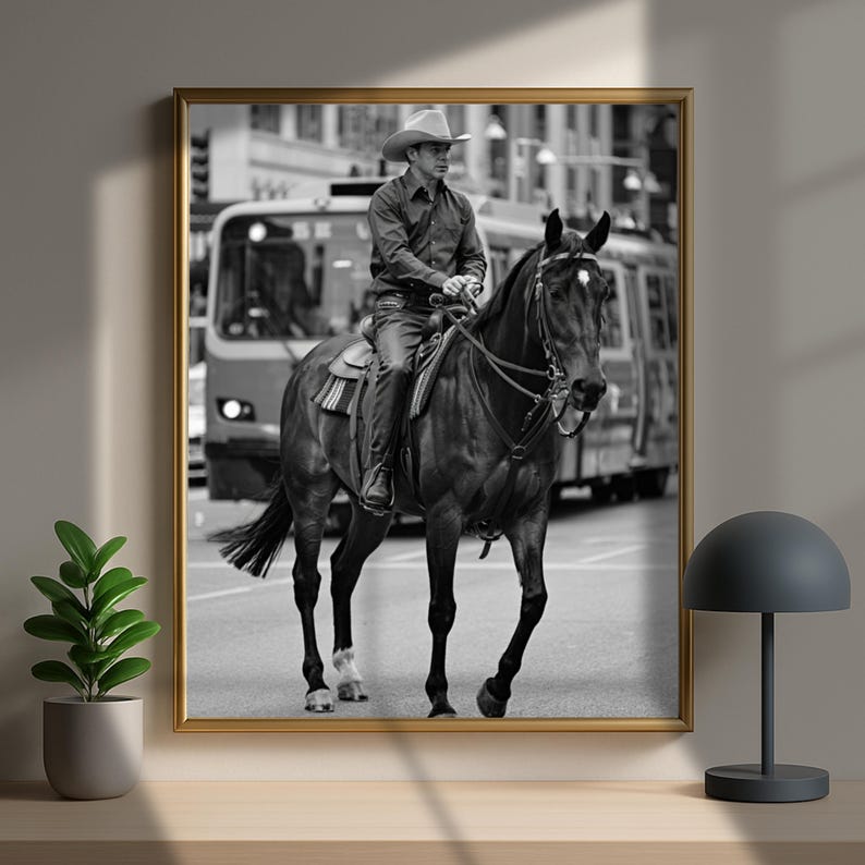 Vintage NYC Cowboy Subway Poster - Black & White Western Wall Art ...