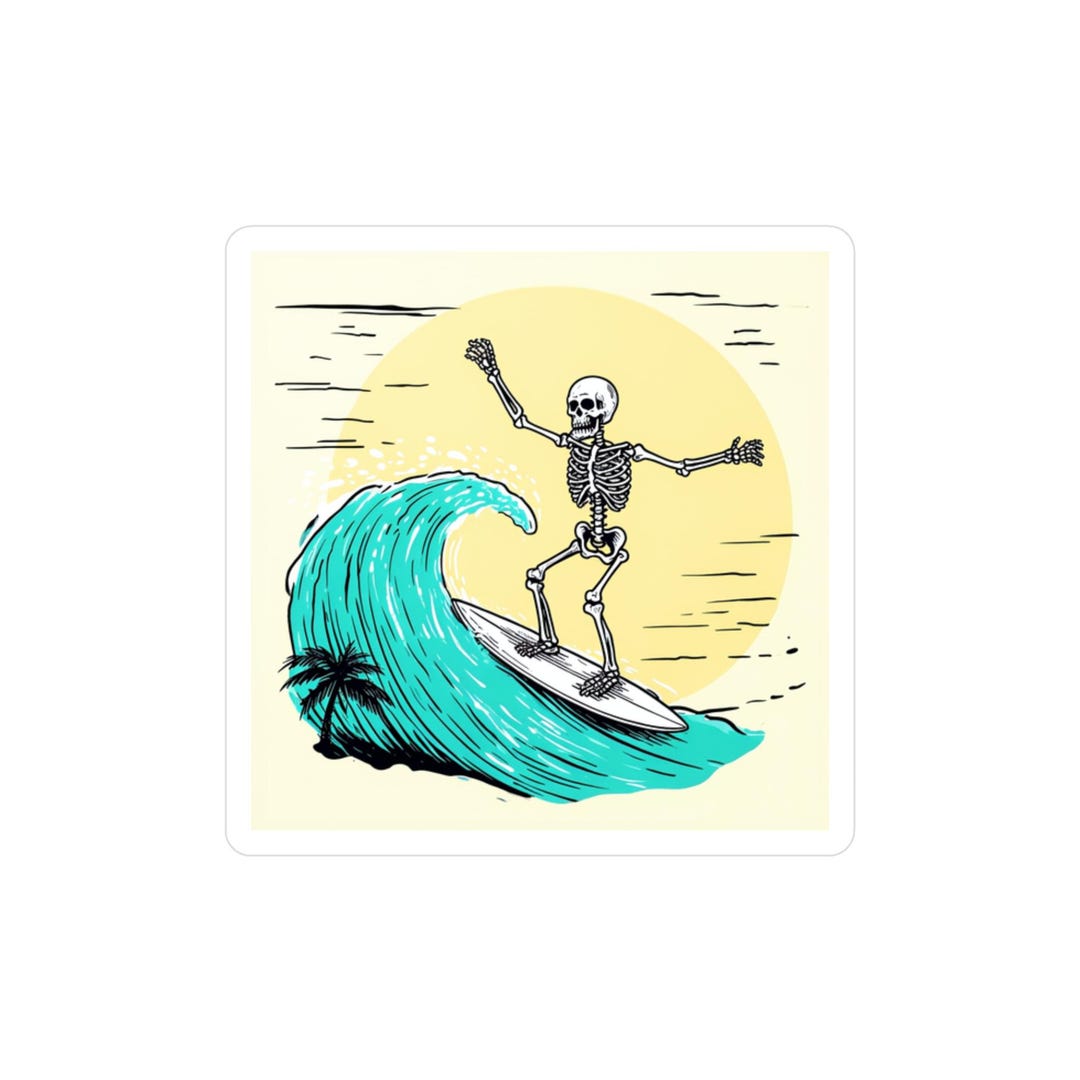 Surfing Skelton Vinyl Sticker - Etsy