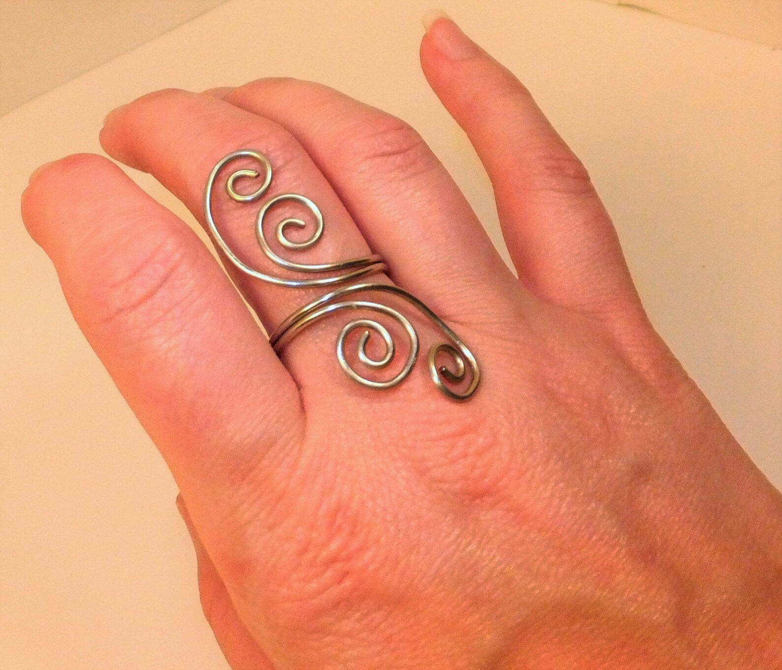 HANDMADE Large Statement Adjustable Metal Swirl Ring Silver Gold or ...