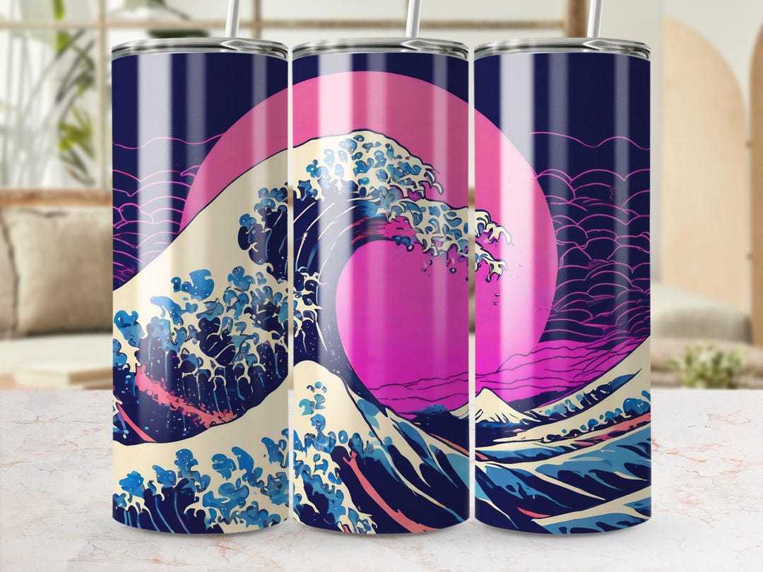 Vaporwave 20 Oz Tumbler Sublimation Design PNG, Great Wave Inspired ...
