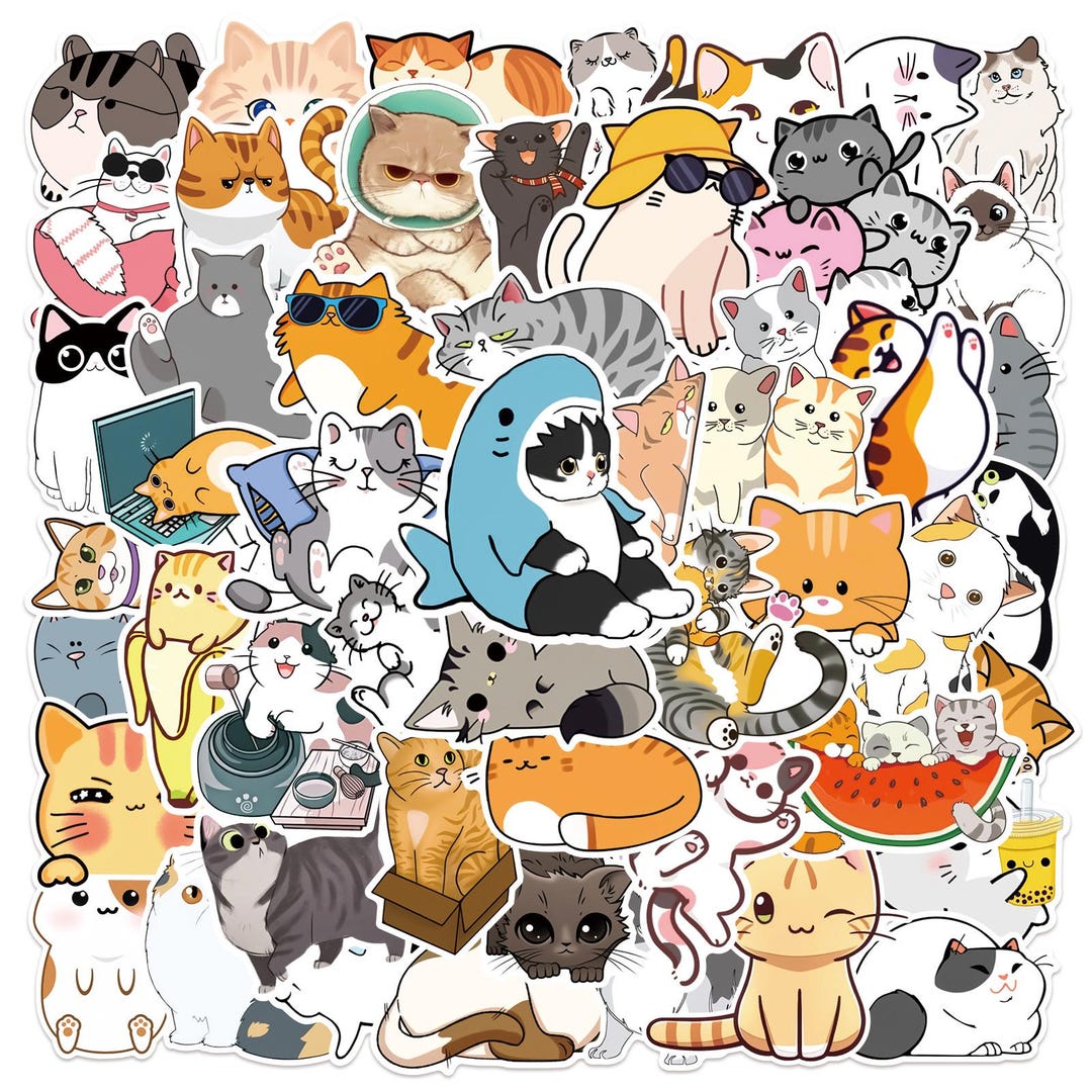 Cartoon Cat Graffiti Stickers: Waterproof Vinyl Decals, 50/sheet - Etsy