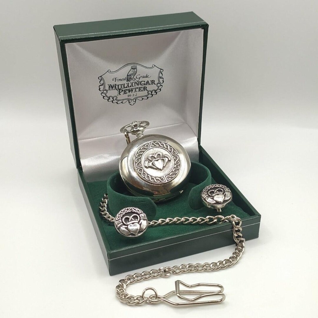 Claddagh Gents Quartz Pewter Pocket Watch & Cufflinks Gift Set - Etsy
