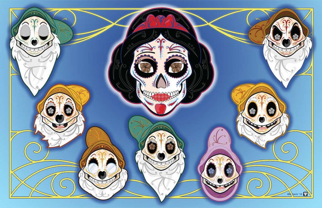 Snow White & the 7 Dwarfs Sugar Skull 11x17 Print - Etsy