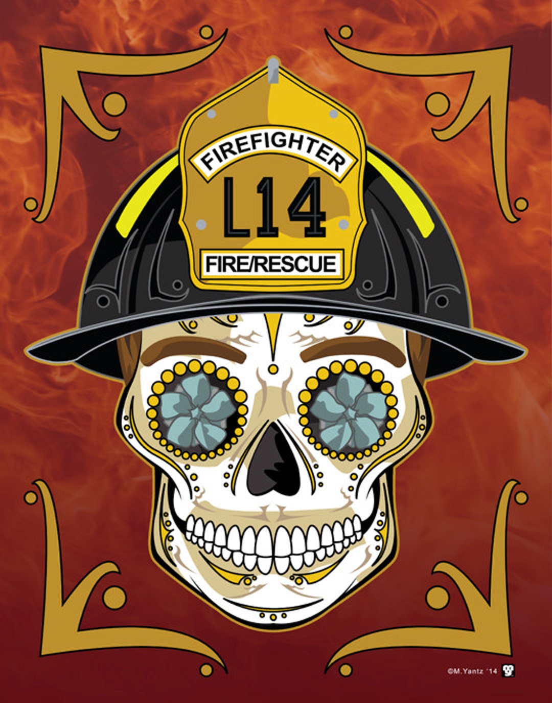 Male Firefighter Sugar Skull 11x14 Print - Etsy