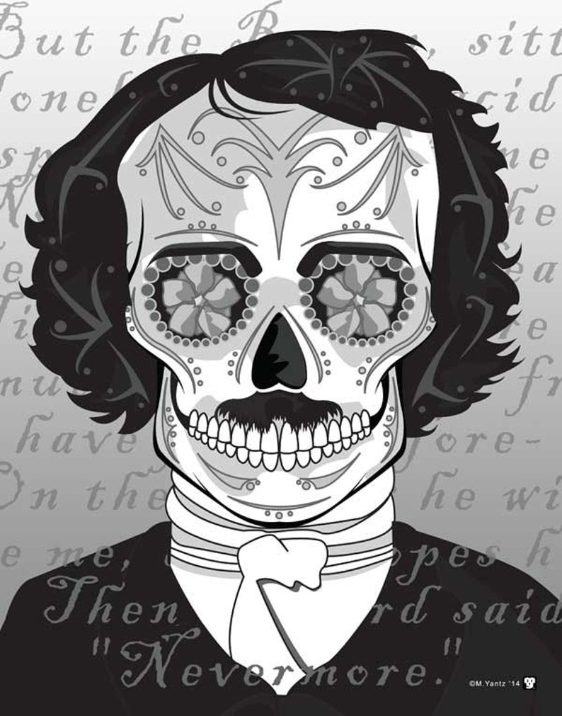 Edgar Allan Poe Sugar Skull Print nevermore 11x14 | Etsy