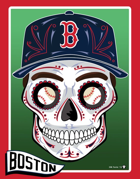 Boston Red Sox Sugar Skull Print 11x14 Print - Etsy
