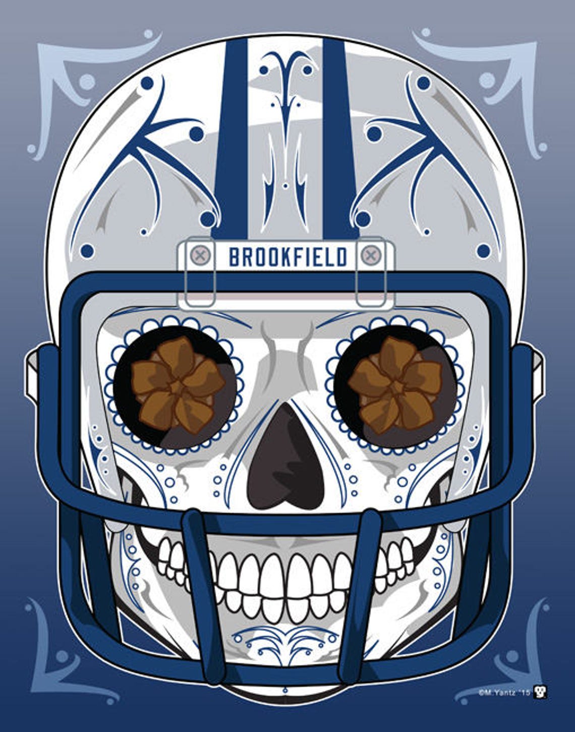 Custom Football Sugar Skull Print of Your Team | Etsy