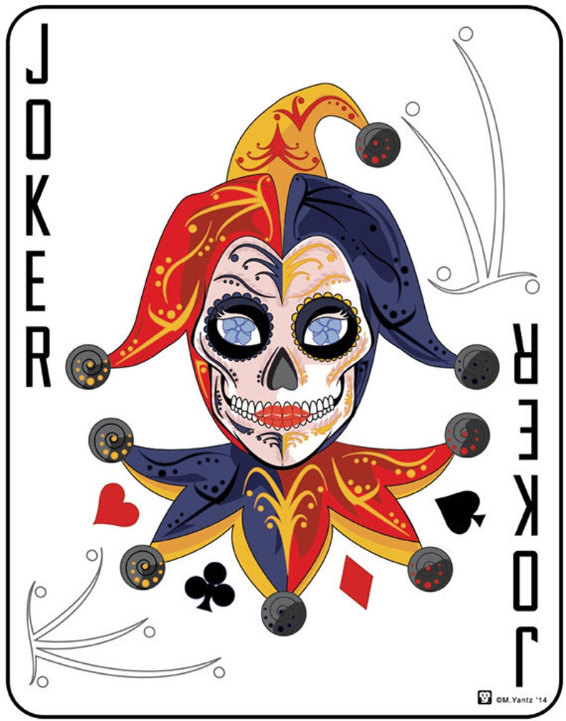 Joker Sugar Skull Playing Card 11x14 Print - Etsy