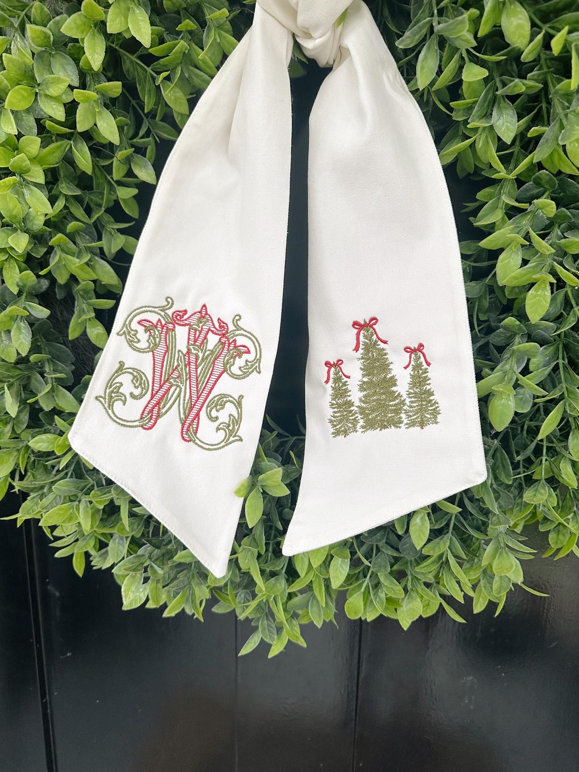 Christmas Wreath Sash | Monogrammed Christmas Tree Holiday Decor ...