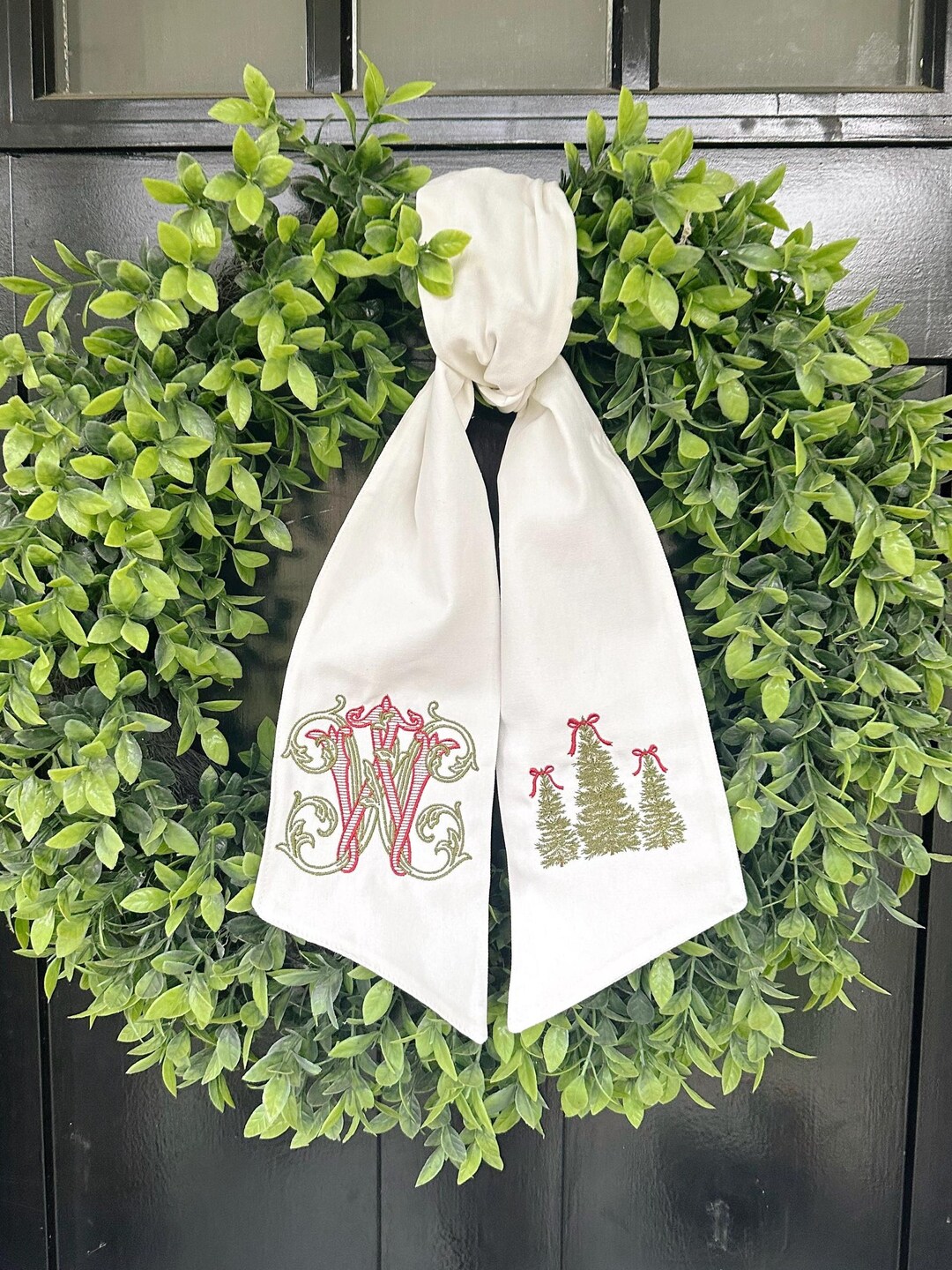Christmas Wreath Sash | Monogrammed Christmas Tree Holiday Decor ...