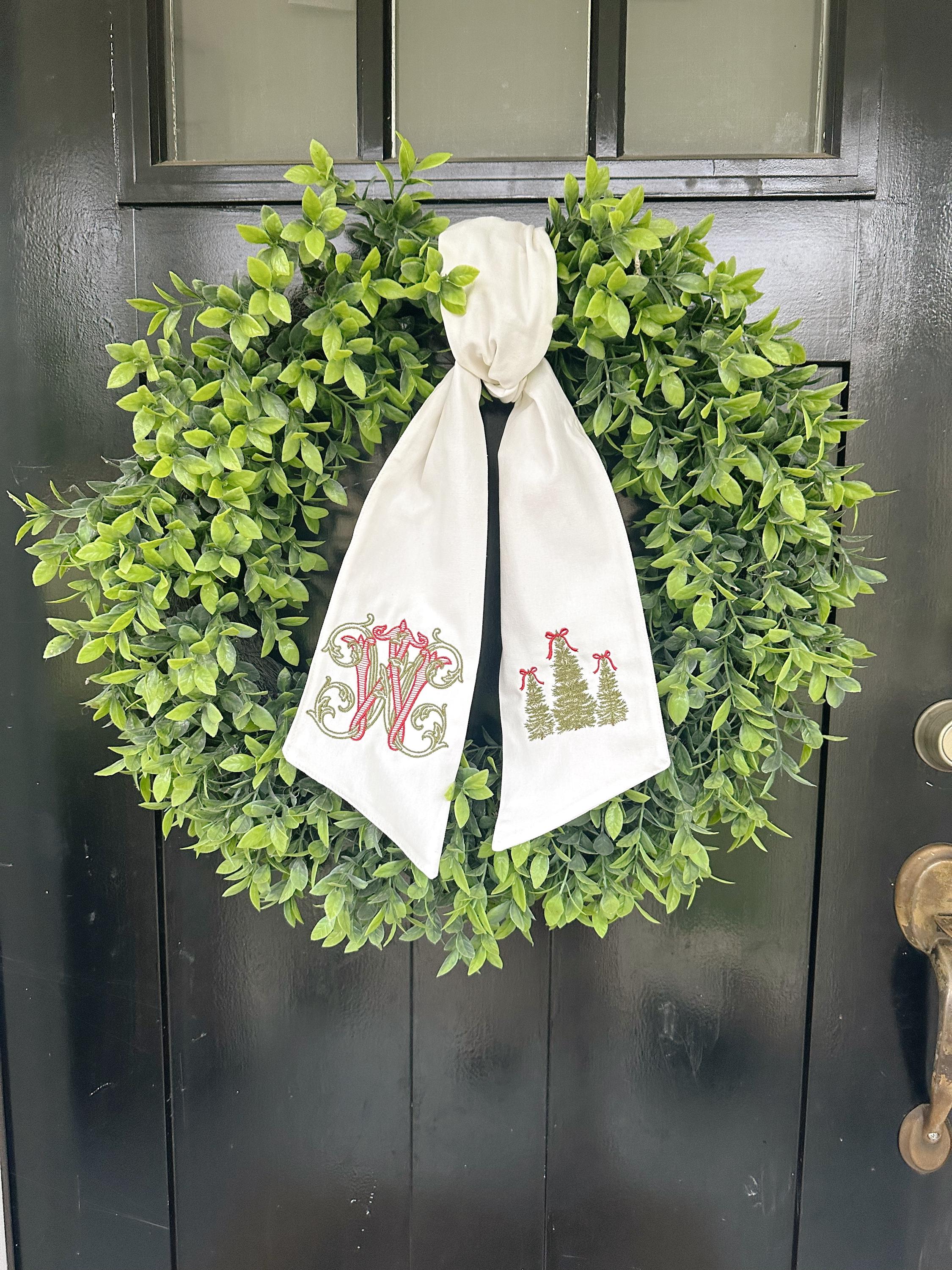 Christmas Wreath Sash | Monogrammed Christmas Tree Holiday Decor ...
