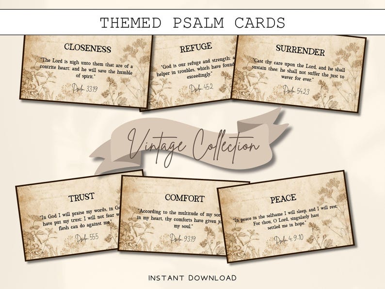 Vintage Catholic Scripture Psalm Cards, Digital Faith Christian Prayer ...