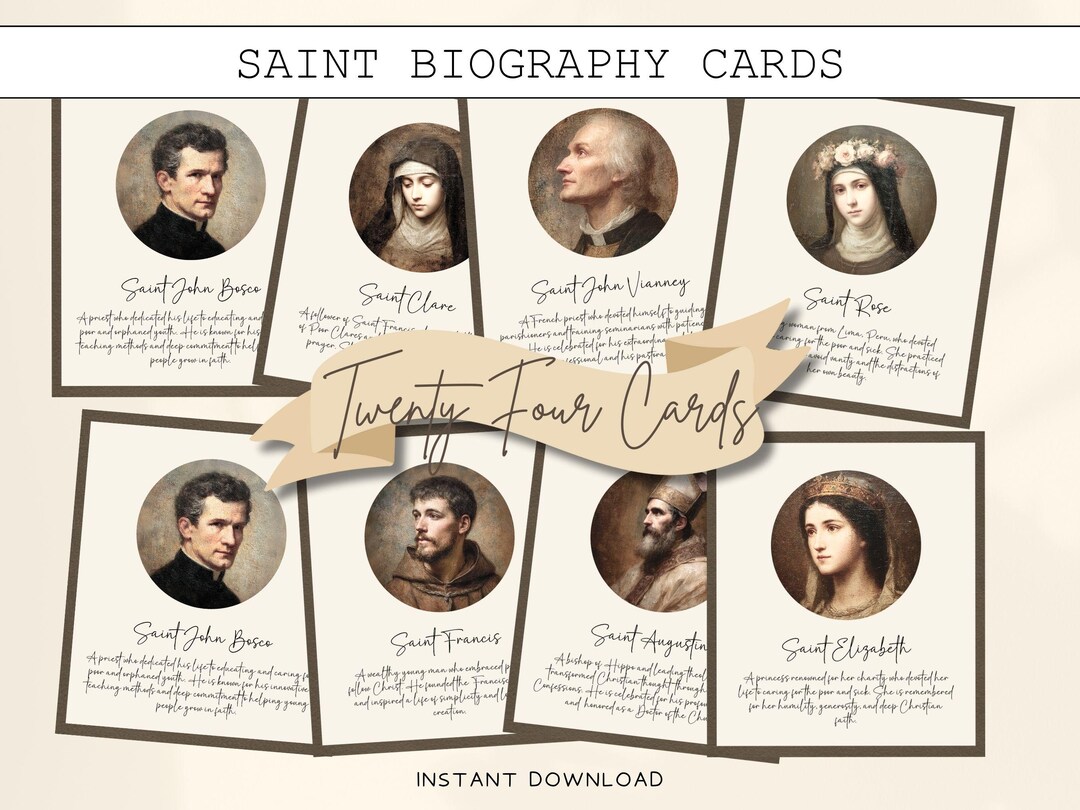 Catholic Saint Biography Cards, Religious Life Story Printables ...