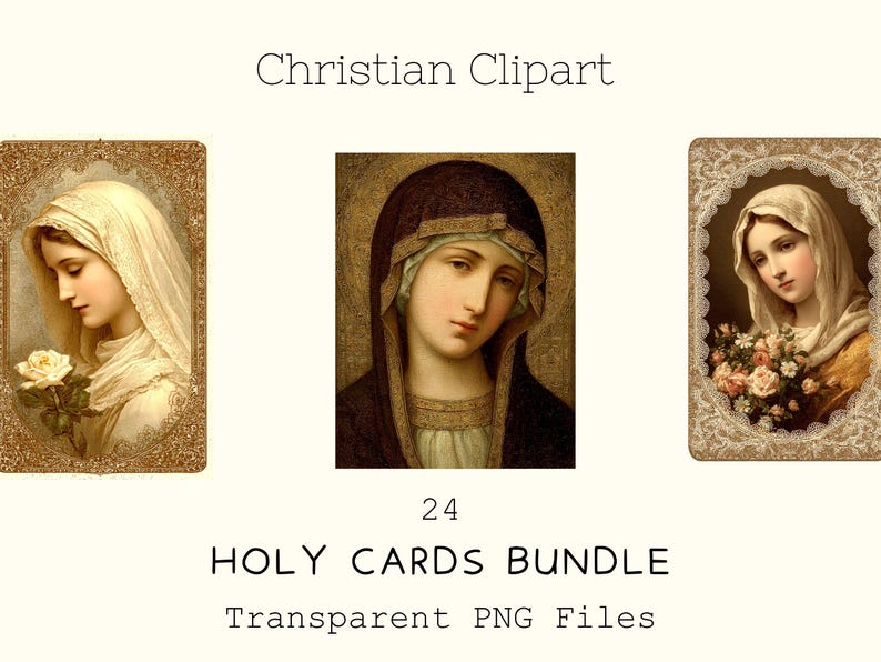Vintage Marian Holy Cards Clipart Collection, Transparent Religious ...