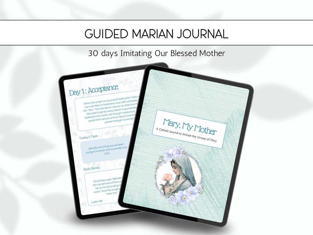 Guided Catholic Marian Journal, Blue Spiritual Virtue Guide, Religious ...