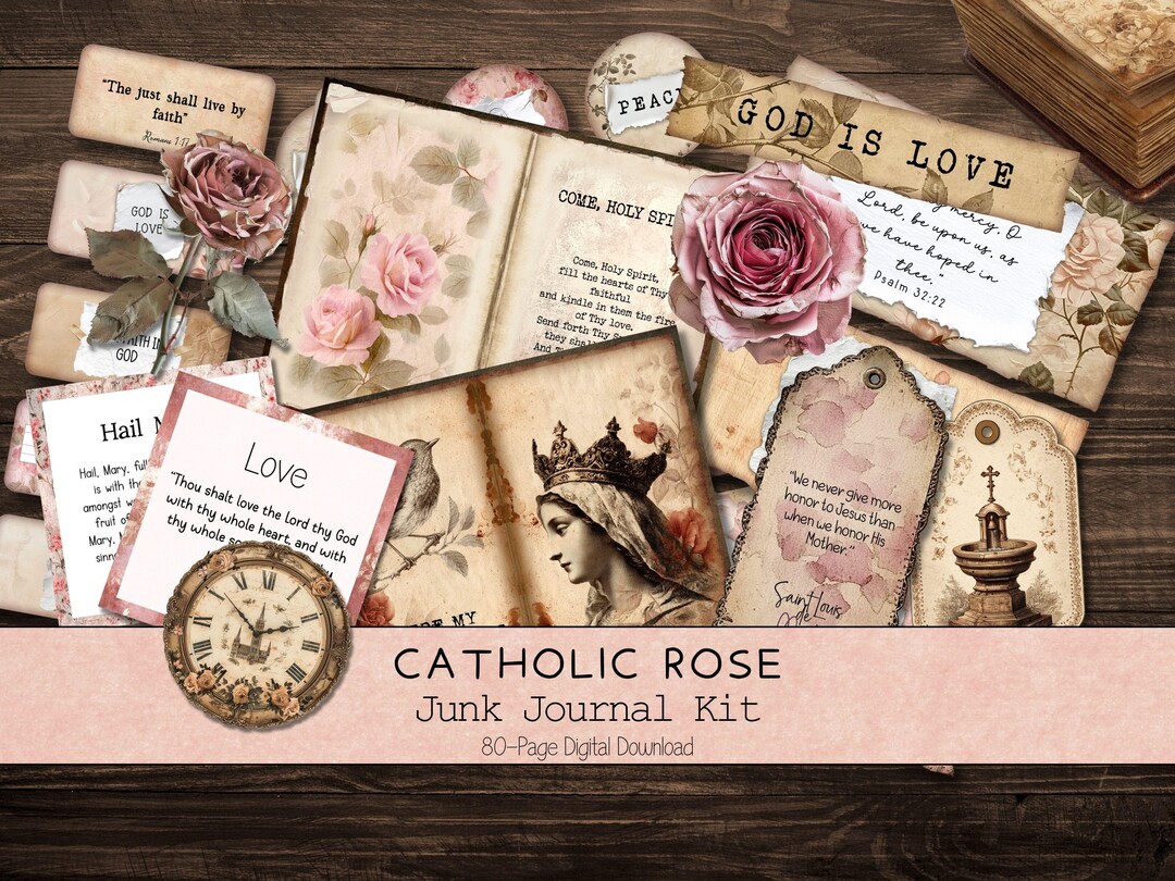 Catholic Rose Junk Journal Kit, Vintage Christian Scripture Scraps ...