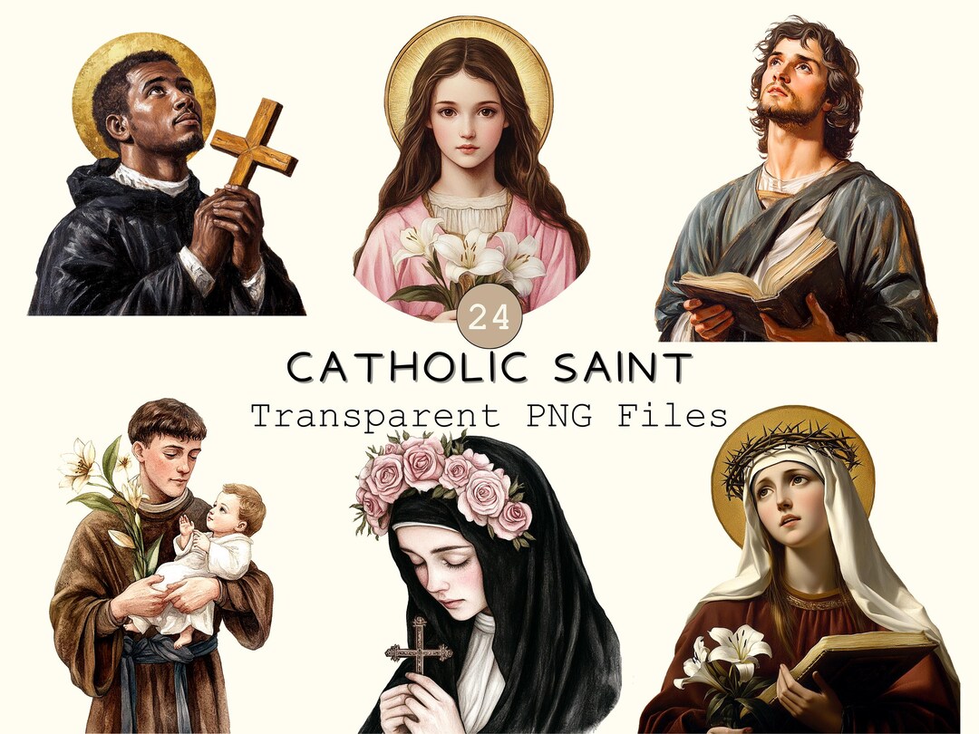 Catholic Saint Transparent Clipart, Vintage Oil Painting PNG Collection ...