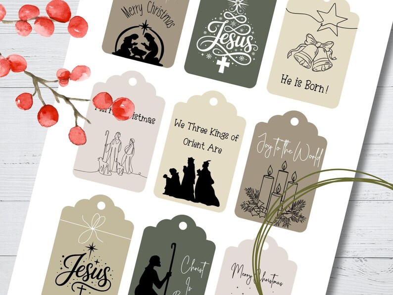 Religious Christmas Nativity Gift Tags, Festive Jesus Digital Printable ...