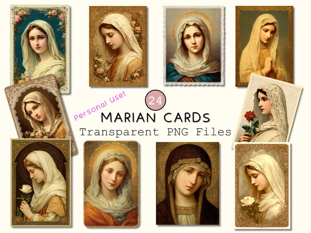 Vintage Marian Holy Cards Clipart Collection, Transparent Religious ...
