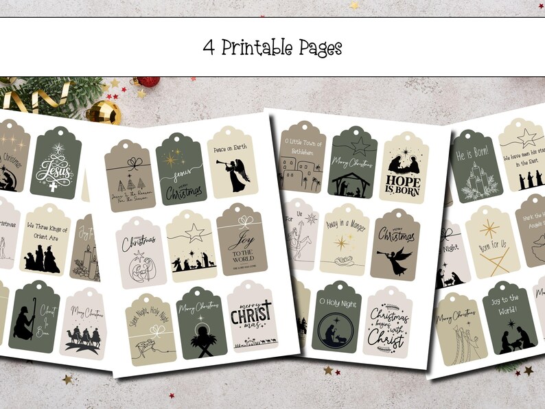 Religious Christmas Nativity Gift Tags, Festive Jesus Digital Printable ...