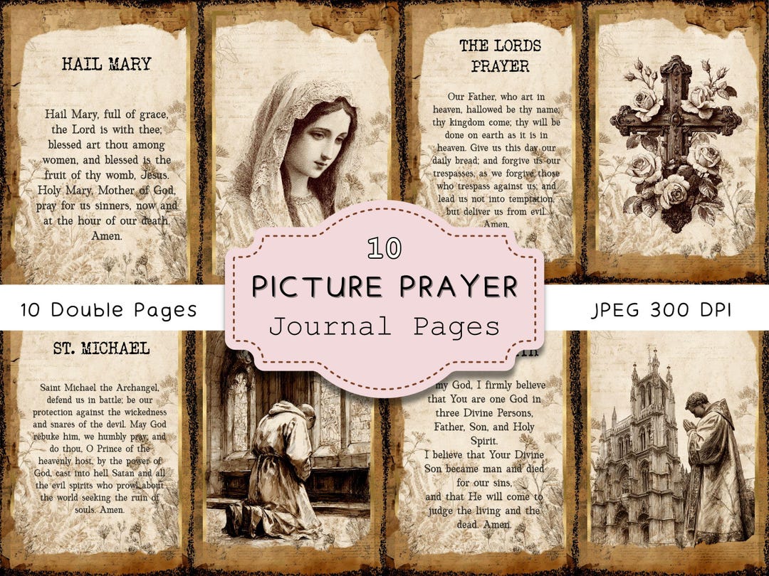 Vintage Junk Journal Prayer Pages, Catholic Sepia Scripture Scraps ...